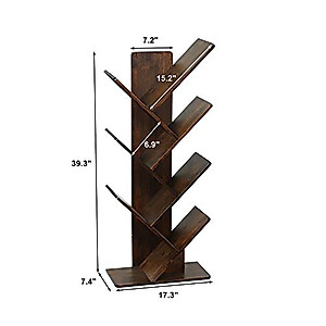 C&AHOME 7-Shelf Tree Bookshelf, Bookcase, Bamboo Book Rack, Storage Shelves in Living Room, Free-Standing Books Holder Organizer, Space Saver for Home, Office, Kid's Room Retro Brown