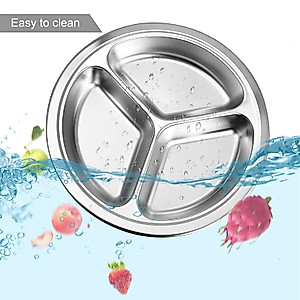 XCELLENT GLOBAL XG 2 Pack Stainless Steel Divided Plates Trays,3 Sections Thickened Round Plate Divided Snack Tray Perfect for Party,Picky Eaters HG656