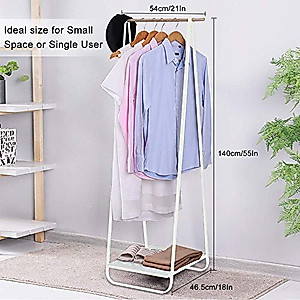 JEFEE Narrow Clothes Rack - Simple Garment Rack with Shelf 1-Tier Coat Clothing Organizer Storage for Small Space, Entryway, Bedroom, White…