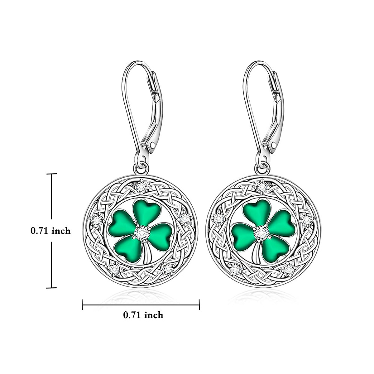 Celtic Knot Shamrock Earrings for Women Irish Leverback Drop Four Leaf Clover St Patricks Day Earrings Sterling Silver Green Dangle Valentines Day Gifts