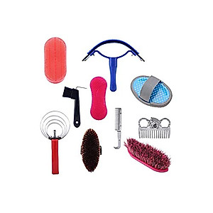 Equine Horse Grooming Kit, Horse Brush Set,10 Piece Equine Care Series Set Horse Cleaning Tool Brush Comb Grips Set questrain Brush Curry Comb Horse Cleaning Tool Set