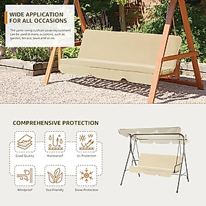 Aurragiy Outdoor Swing Cushion Cover Patio Swing Cushion Replacement 3 Seater Swing Seat Cushion Cover Waterproof Dust Proof for Courtyard Garden -59x19x4inches (Beige Cover Only)