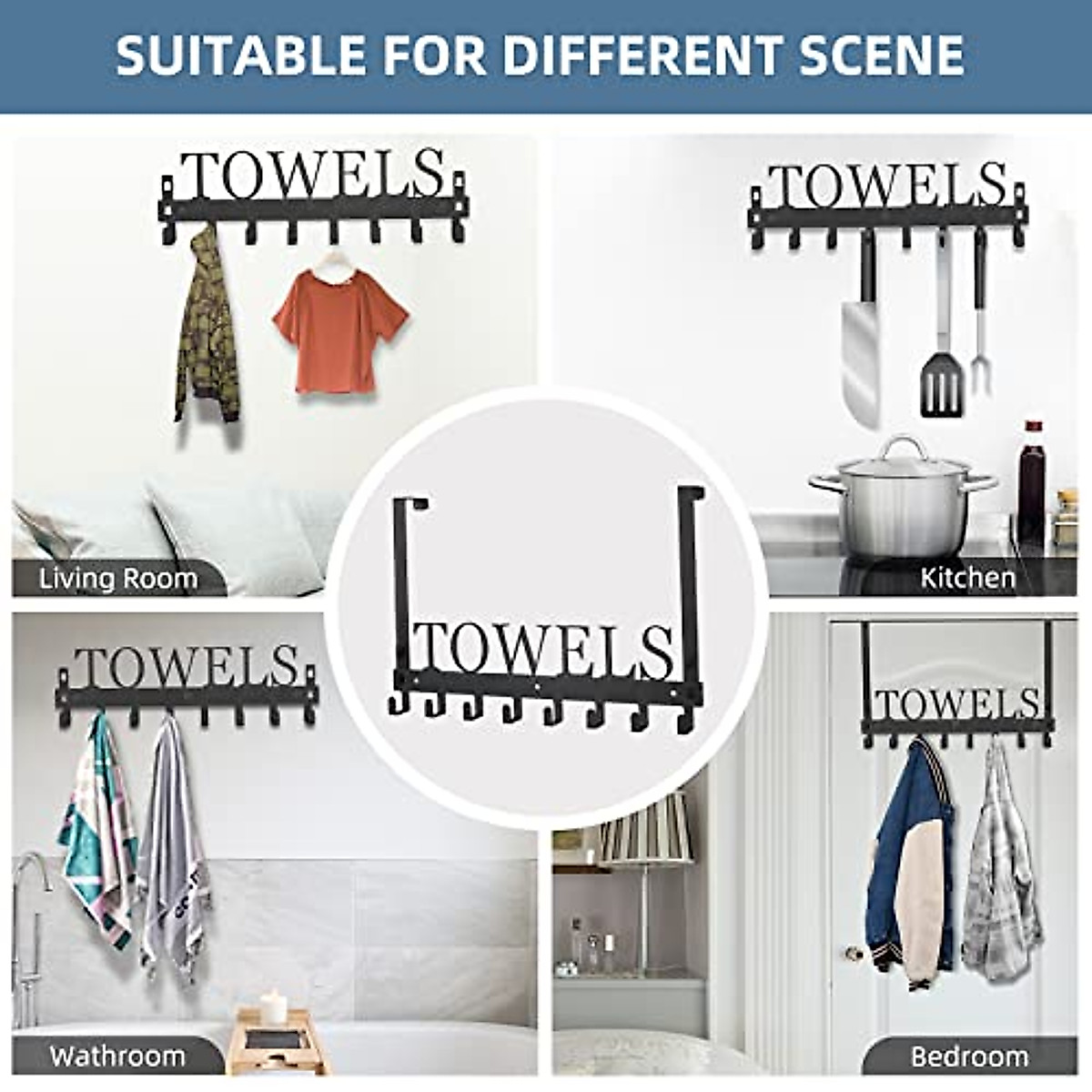 Over The Door Hooks, Towel Rack for Bathroom Towel Holder for Hanging Heavy Duty, Wall Mount Towel Hanger