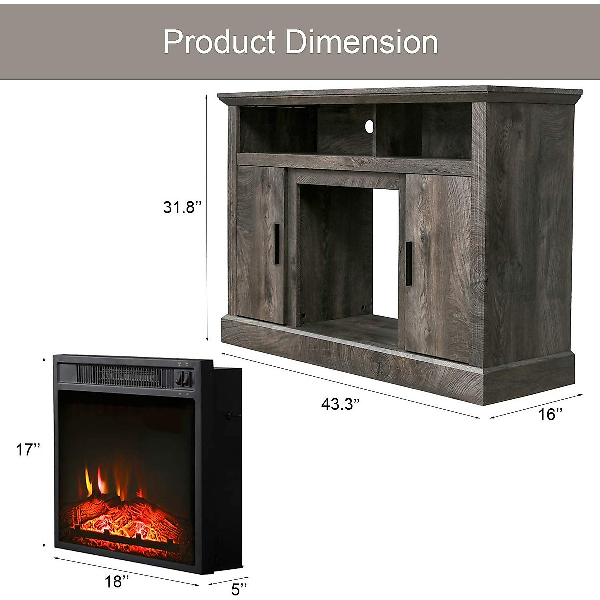 PatioFestival Electric Fireplace TV Stand Entertainment Center Corner Fire Place Heaters Tv Console with Generic Rustic Furniture for TVs up to 42" Wide