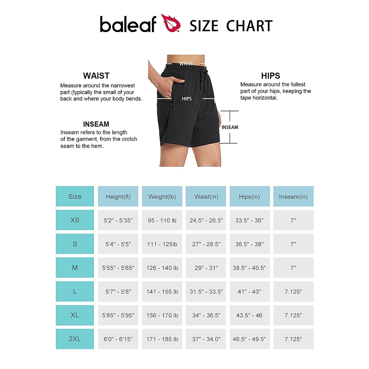 BALEAF Women's 7" Long Running Shorts No Liner Zipper Pockets Quick Dry Athletic Workout Shorts Black M