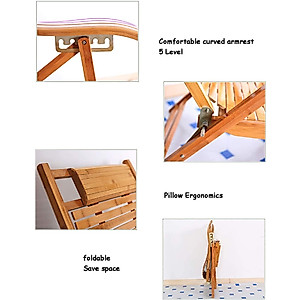 Lounge Chair, Lightweight Lounge Chairs Folding Reclining Garden Deck Chair Sun Lounger Zero Chair Bamboo Backrest Beach Chairs Sun Bed Recliner with Brown Padded Adjustable Footrest Max.200kg