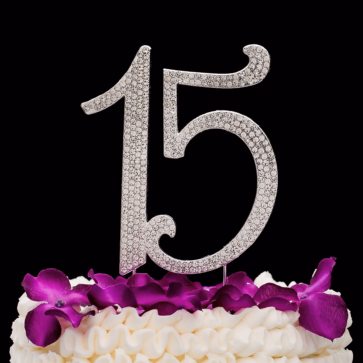 Ella Celebration 15 Cake Topper 15th Birthday Anniversary Quinceañera Party Supplies Rhinestone Number Decoration (Silver)