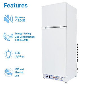 Smad Propane Refrigerator 110V/Propane Fridge Up Freezer 9.3 Cu.Ft Propane Refrigerator with Freezer Large Capacity Refrigerator Off Grid, White