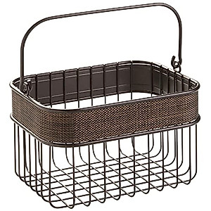 mDesign Metal Woven Storage Basket Bin with Handle for Organizing Hand Soaps, Body Wash, Shampoos, Lotion, Conditioners, Hand Towels, Hair Accessories, Body Spray, Mouthwash - Small - Bronze