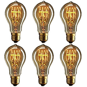 CTKcom A19 Vintage Edison Bulbs,E26 120V 40W Amber Warm Dimmable Vintage Style Incandescent Light Bulbs,Home Light Fixtures Squirrel-Cage Filament,6 Pack