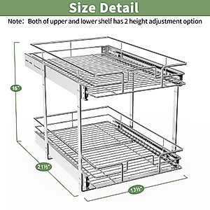 ROOMTEC Pull Out Cabinet Organizer (13½"W x 21½"D),2 Tier Pull Out Storage Shelf Drawer Basket,Sliding Shelves for Base Cabinet Organization in Kitchen, Bathroom, Pantry