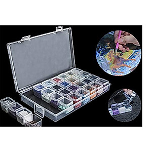 2Pack 28 Slots Diamond Painting Storage Containers Portable Plastic Bead Storage Box with Diamond Painting Tools and Accessories Kit Apply to Full Drill & Partial Drill 5D Diamond Painting