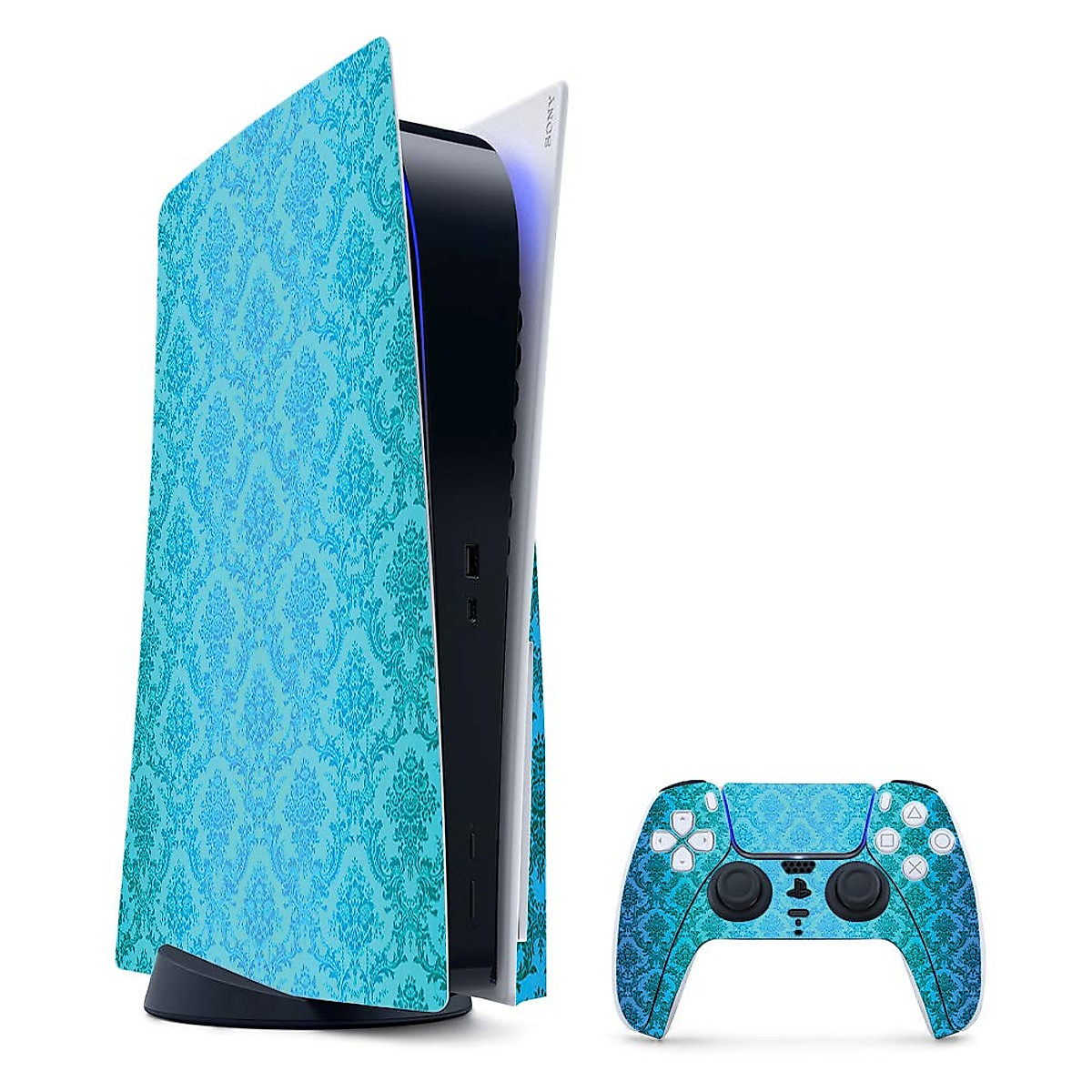 MightySkins Gaming Skin for PS5 / Playstation 5 Bundle - Blue Vintage | Protective Viny wrap | Easy to Apply and Change Style | Made in The USA