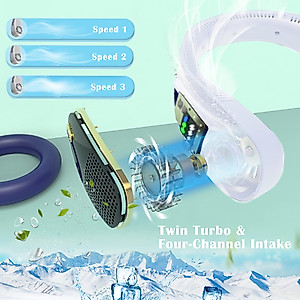 Portable Neck Fan，4000mAh USB Rechargeable Personal Fan,3 Speeds 83 Air Outlet 360° Cooling Wearable Fan，Hand-free Neck Fan with Led screen for Women, Men, Office, Travel, Outdoor