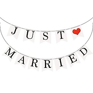Bewudy Just Married Wedding Banner, Card Paper Wedding Hanging Flag Decoration, Romantic Wedding Party Supplies for Wedding Bridal Shower Anniversary Decoration