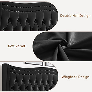 Generic Full Bed Frame, 52"" Headboard Upholstered Bed with Tall Footbaord, Velvet Upholstered Deep Button Tufted Wingback Platform Bed, No Box Spring Required/Wood Slat Support/Black