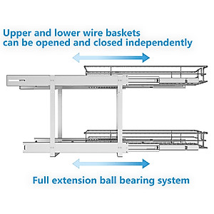 LOVMOR Slide Out Cabinet Drawers Pots and Pans Organizer and Storage, 14" W x 21" D, 2 Tier