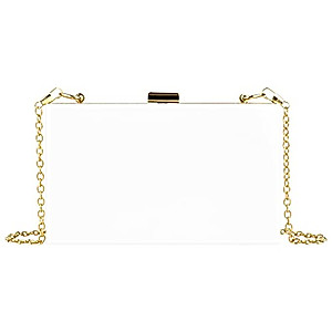 Andaz Press Blank Acrylic Clutch Purse for Women, Bride, Mrs, Bridesmaids, White Clutch Evening Box Shoulder Handbag with Gold Removable Metal Chain 1-Pack for Wedding Cocktail Formal Dinner Prom