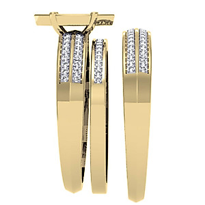 Dazzlingrock Collection 0.25 Carat (ctw) Round Diamond Men & Womens Engagement Ring Trio Set 1/4 CT, 10K Yellow Gold