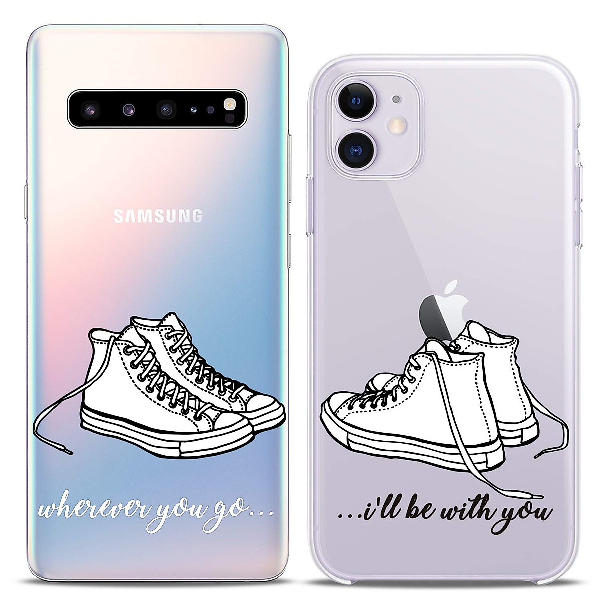 Cavka Matching Couple Cases Compatible for Google Pixel 8 Pro 7a 7 Pro 6 Pro 6a 6 5a 5 XL 4a 5G 4 XL 4a Crystal Sneakers Wherever You Go I Will Be With Clear Silicone Cover Converse Anniversary Friend