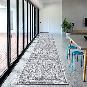 Vaukki Hallway Runner Rug, Vintage Shaggy Soft Laundry Rug Runner, Non Slip Entryway Runner Mat, Washable Farmhouse Kitchen Area Carpet for Bathroom, Entryway and Bedroom (2'6'' X 10', Grey)