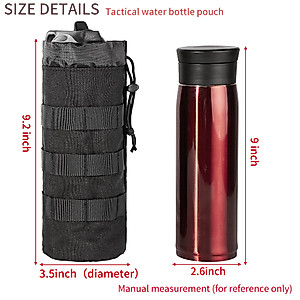 bvya 2 Pack Sports Water Bottle Pouches， Tactical Molle Water Bottle Holder Pouch, Drawstring Top Closure Sports Water Bottle Pouch Carrier
