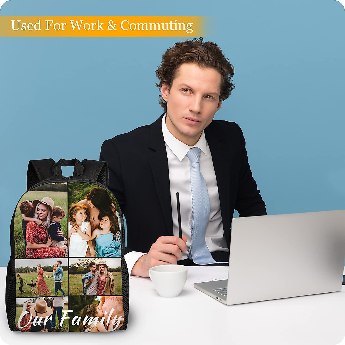 Boneker Custom Backpack Personalized Backpack with 1-9 Photo Customize Your Image Text Name Logo Waterproof Laptop Bag (6 Photos)