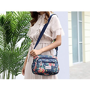 Casual Nylon Floral Shoulder Bag For Women Crossbody Bag Messenger Bags Travel Handbags With Adjustable Strap Waterproof (blue rose)