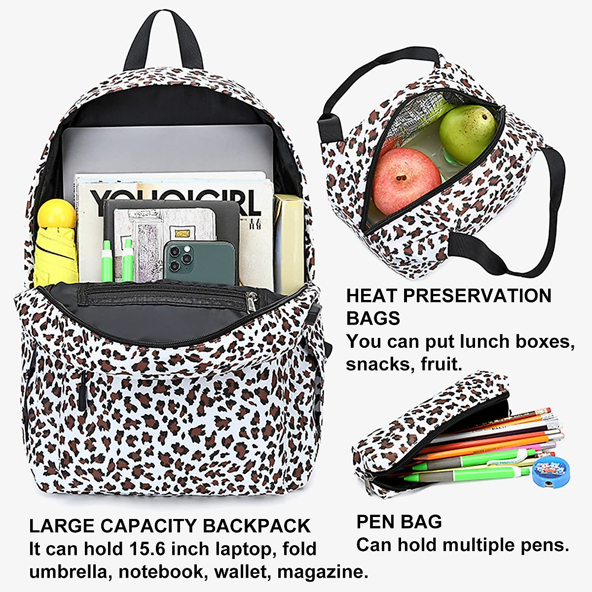 Teen Girls Backpack School Book Bag Set with Lunch Box and Pencil Case for ladies and women PINK