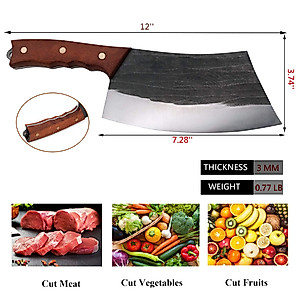 Forged Cleaver 7'', Meat Cleaver Knife, Full Tang Butcher Knife, High Carbon Steel Kitchen Chef Knife, Ergonomic Pear Wood Handle for Home Kitchen or Restaurant, 2024 Gifts