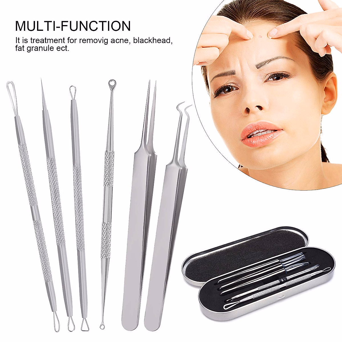 Blackhead Remover Pimple Popper Tool Kit, 6-in-1 Blackhead Comedone Acne Blemish Pimple Extractor Tool Kit Tweezers Kit Skin Care Tools for Face