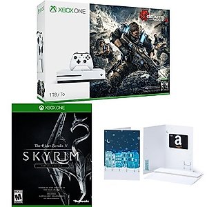 Xbox One S 1TB Console - Gears of War 4 Bundle + Elder Scrolls V: Skyrim Game + $50 Amazon Gift Card