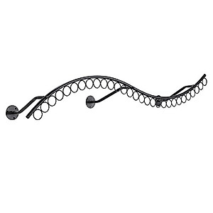 MyGift Wall Mounted Black Metal Single Rod Garment Clothing Rack with 29 Hanger Rings and Wave Design, Professional Retail Clothes Display Rack