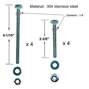 DEYTEH (8Pcs) 304 Stainless Universal Headboard or Footboard Hardware Bolts and Nuts 4 inches 2-1/2'' Long Carriage for Furniture Beds Sofa Table Chairs Wheelbarrow Handles Replacement Kit