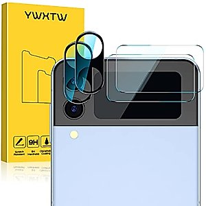 YWXTW for 2 Pack Samsung Galaxy Z Flip 4 Front Screen Protector and 2 Pack Camera Lens Protector, HD Clear Anti-Scratch Tempered Glass Camera Screen Protector [Does not Affect Night Shots]