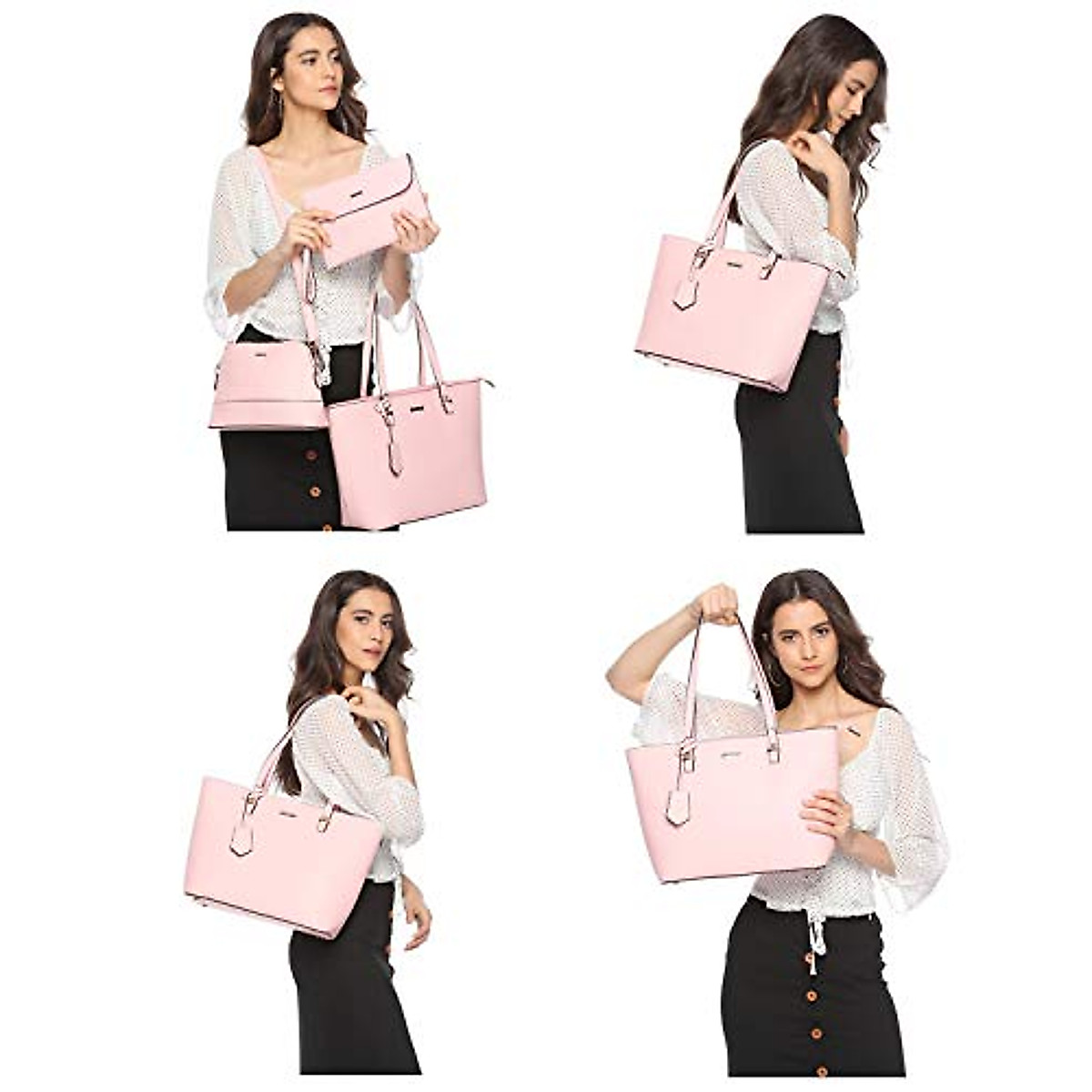 Women Fashion Synthetic Leather Handbags Tote Bag Shoulder Bag Top Handle Satchel Purse Wallet Set 4pcs