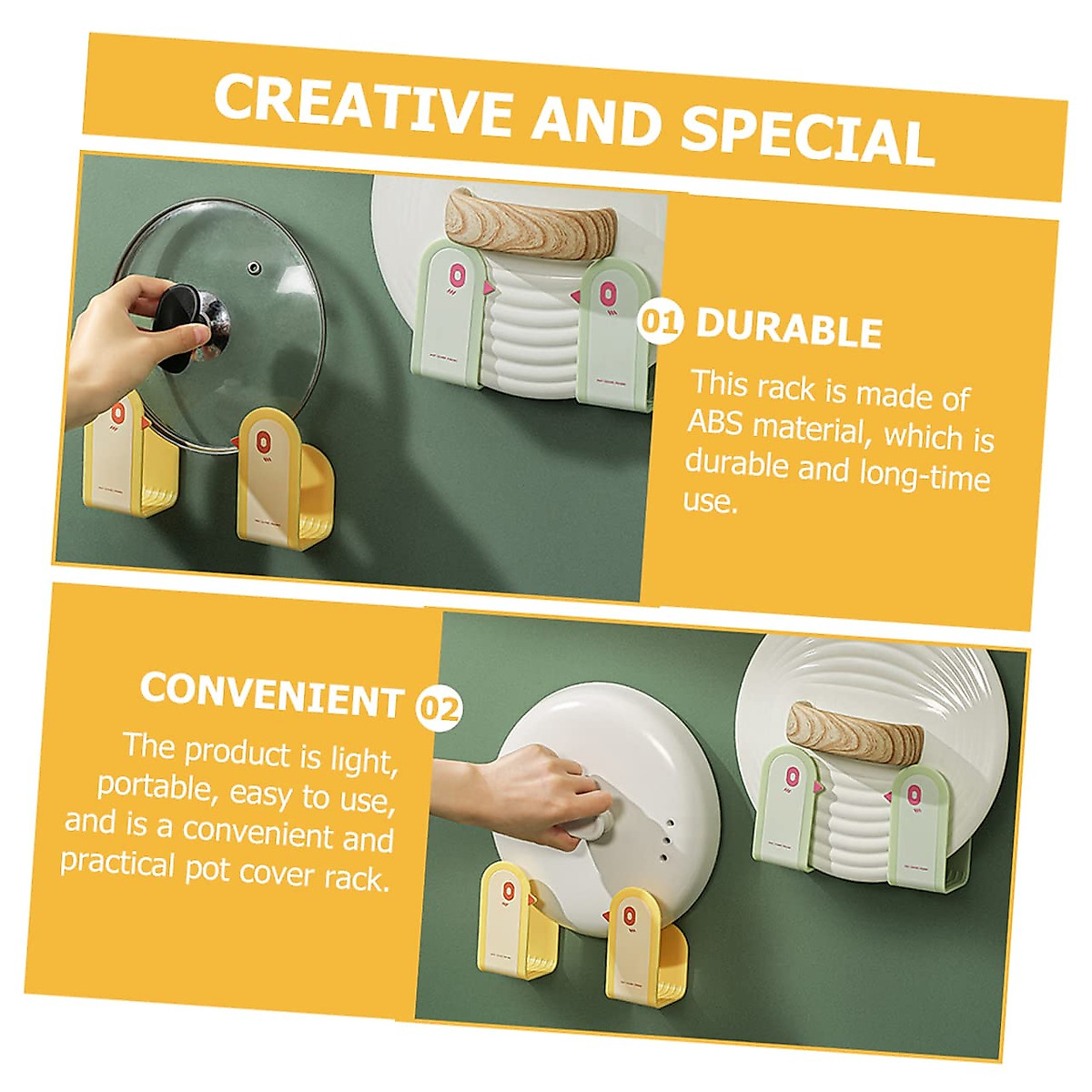 Cabilock 3 Pairs Nailless Pot Lid Holder Wall Pot Lid Organizer Cabinet Pans Organizer Rack Dish Drying Rack Pan Lid Shelves Brackets Cutting Board Organizer Abs Chopping Board Cover Frame