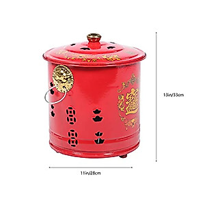Stainless Steel Burn Barrel Metal Incinerator Cage Fire Pit Feng Shui Garden Backyard Debris Bin for Chinese New Year Paper Leaf Trash Buddhist Ritual Supplies, Red, ACR6219PAU1750WHOH16NI, 33x28cm