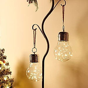 JHY DESIGN Set of 2 Hanging Lamp Outdoor Lights Battery Powered with Handle Waterproof LED Table Lamp Decorative for Porch Garden Patio Backyard Courtyard Pathway(with Hemp Rope)