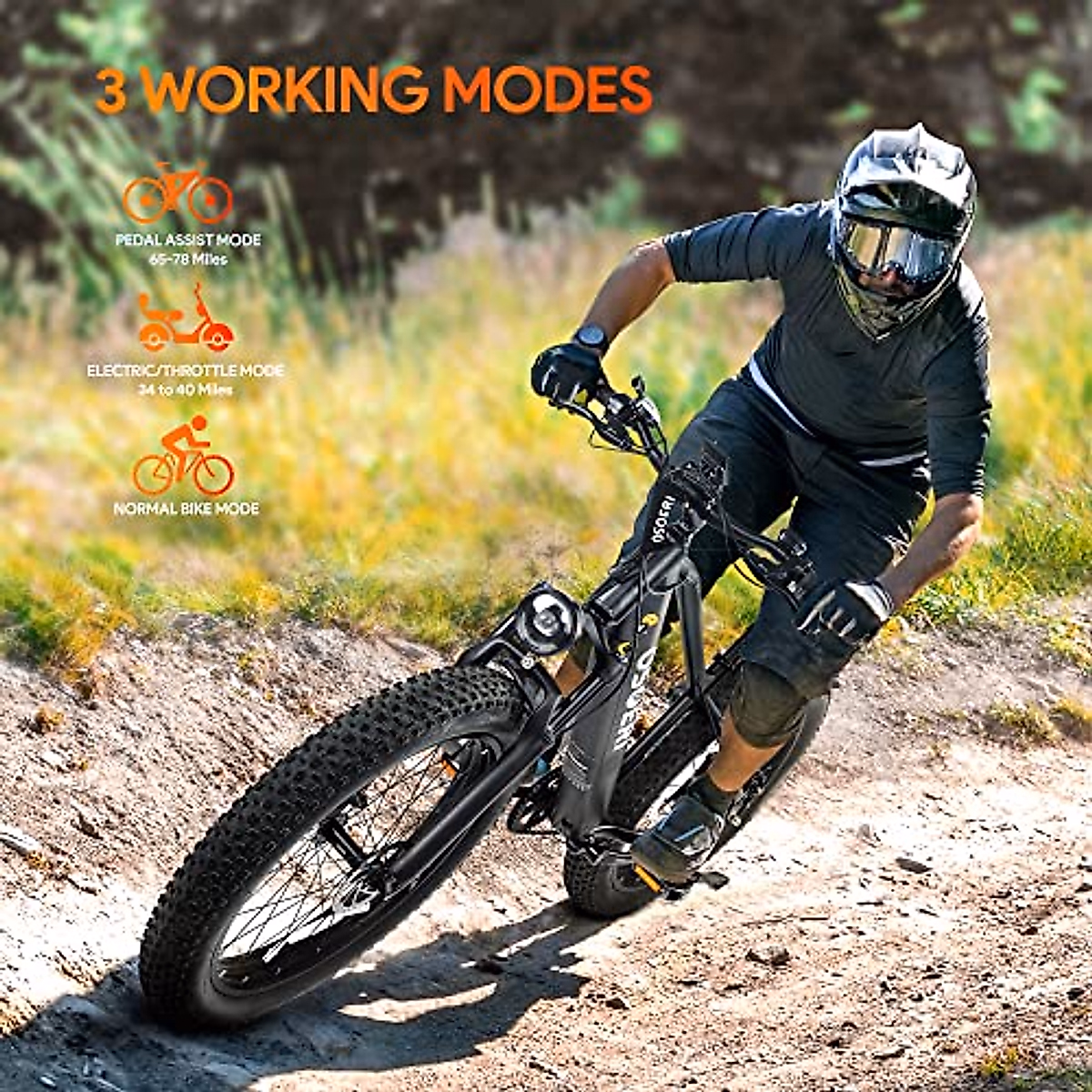Osoeri 26" x 4" Fat Tire Electric Bike for Adults, 65Miles Range 48V 20Ah LG Cells Battery Ebike, 750W Brushless Motor 28MPH Shimano 7-Speed Electric Bicycle, Lockable Suspension Fork, UL Certified