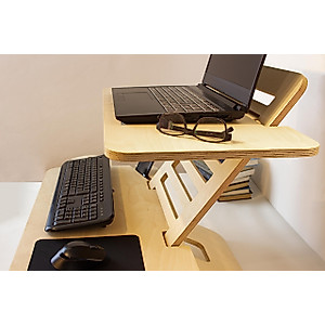 WOODCHES Adjustable Jumbo Wood Laptop Stand, Standing Desk Converter, Workstation Deskstand, Handmade Birch Plywood Tabletop, Home Office