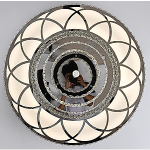 Flashing God W40inches Big Crystal Chandeliers Lampara De Sala Grande Moderna Flush Mount Large Pendant Chandeliers High Ceiling Chandelier for Living Room Dining Room Bedroom LED Dimmable 2700-6000k