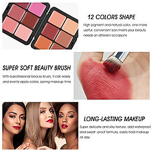 LSxia 12 Colors Cream [Blush] Makeup Palette for Cheeks - Multi-functional Blush Makeup Palette with Brush, Natural Matte Long Wearing, Waterproof Blendable Face Makeup Palette (#01)