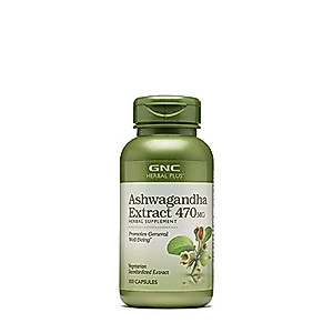 GNC Herbal Plus Ashwagandha Extract 470mg, 100 Capsules, Promotes General Well-Being