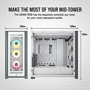 Corsair iCUE 5000X RGB Tempered Glass Mid-Tower ATX PC Smart Case - White
