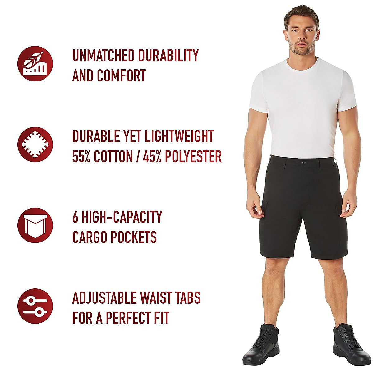 Rothco Men's Ultra Force Military Style BDU Combat Shorts, Black, Large Regular (Waist:35" to 39")