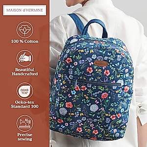 Maison d' Hermine Backpack Cotton Shoulder Backpack with Small Pouch Lightweight Bag for Travel Work Beach Perfect for Women & Men (Just Floral)