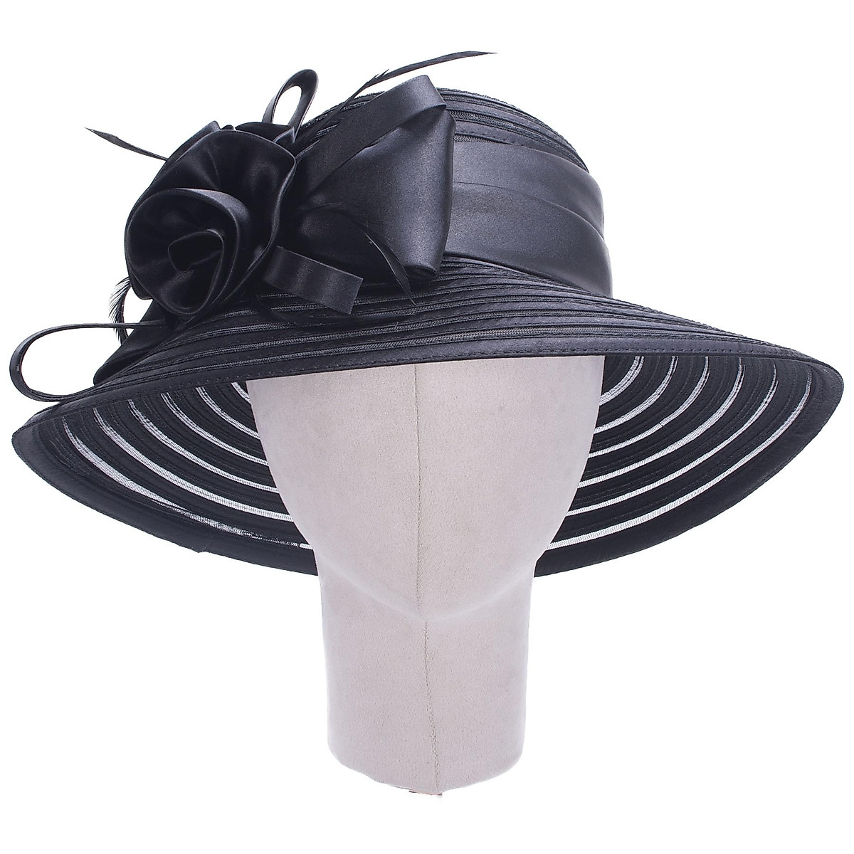 Womens Satin Church Wedding Occasion Sun Hat A214 (Black)