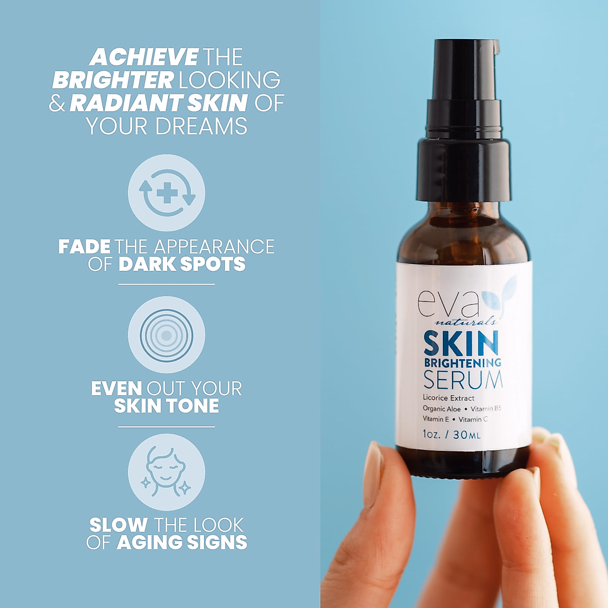 Licorice Extract Skin Brightening Serum by Eva Naturals - Face Serum for an Even Complexion - With Peptides, CoQ10 and Vitamin E