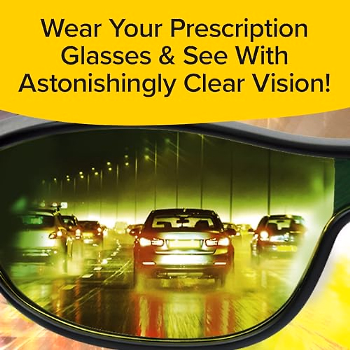 BattleVision Night Vision Wraparounds Green Night Driving Glasses, AS-SEEN-ON-TV, Fits Over Your Prescription Eyeglasses and Reading, See Clearer, Anti-Glare, Reduces Glare from Headlights, Unisex
